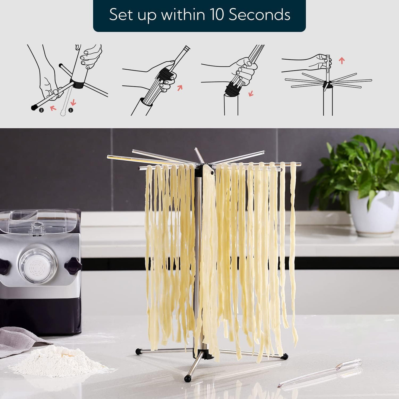 KITCHENDAO Collapsible Pasta Drying Rack for Noodle and Spaghetti up t ...